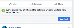 Facebook ads free credit. Newsfeed ad.